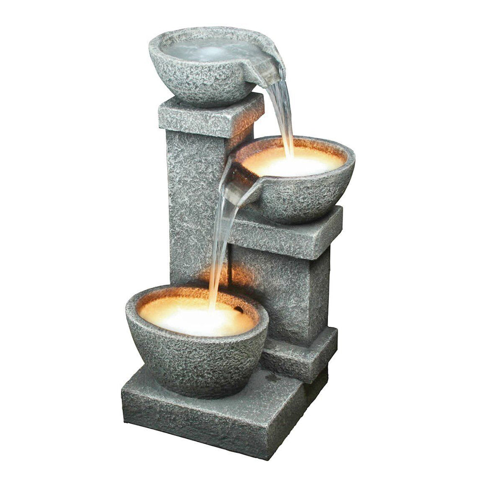 Cascading Three Bowls Water Feature Fountain with LED — Outdoor Escape