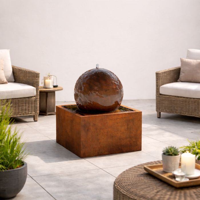 Corten Steel Triton Water Feature Fountain | Sphere Bubbling Fountain ...