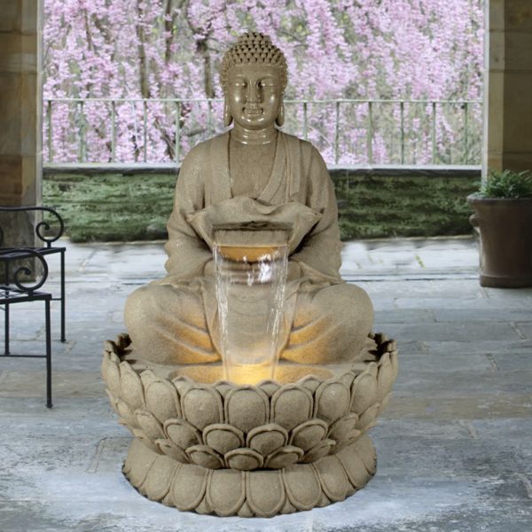 Large Meditating Buddha Water Feature Fountain — Outdoor Escape