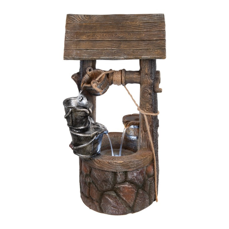 Wishing Well Water Feature Fountain With 4-Tier Buckets — Outdoor Escape